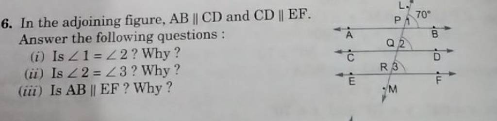 6. In the adjoining figure, AB∥CD and CD∥EF. Answer the following questio..