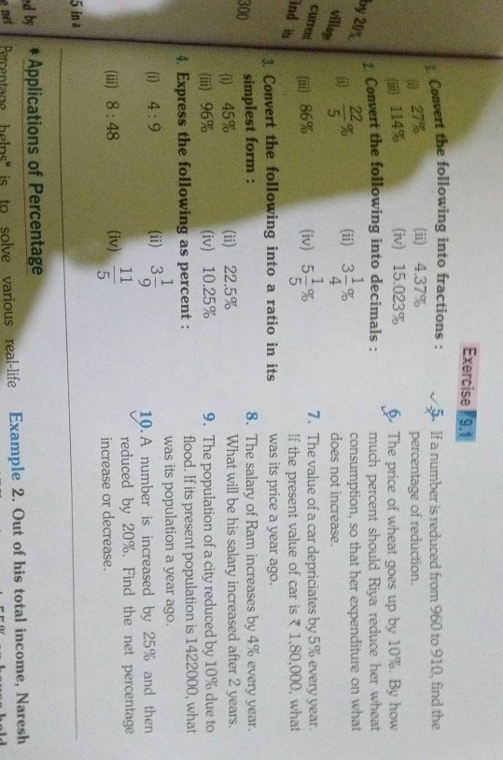 Exercise 9.1 1. Convert the following into fractions : (ii) 27% (ii) 4.37..