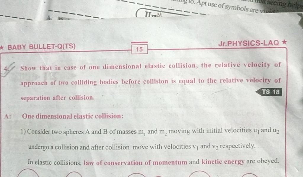 4 Show That In Case Of One Dimensional Elastic Collision The Relative V 9916