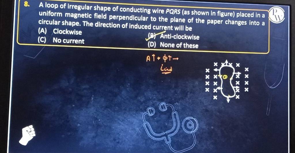 8. A loop of irregular shape of conducting wire PQRS (as shown in figure)..