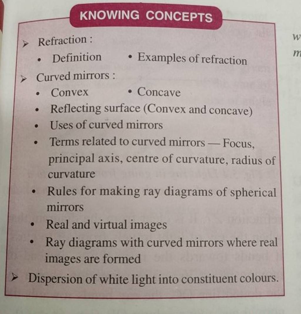 KNOWING CONCEPTS Refraction : - Definition - Examples of refraction Curve..