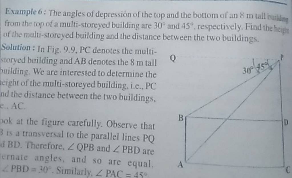 Example 6: The angles of depression of the top and the bottom of an 8 m t..