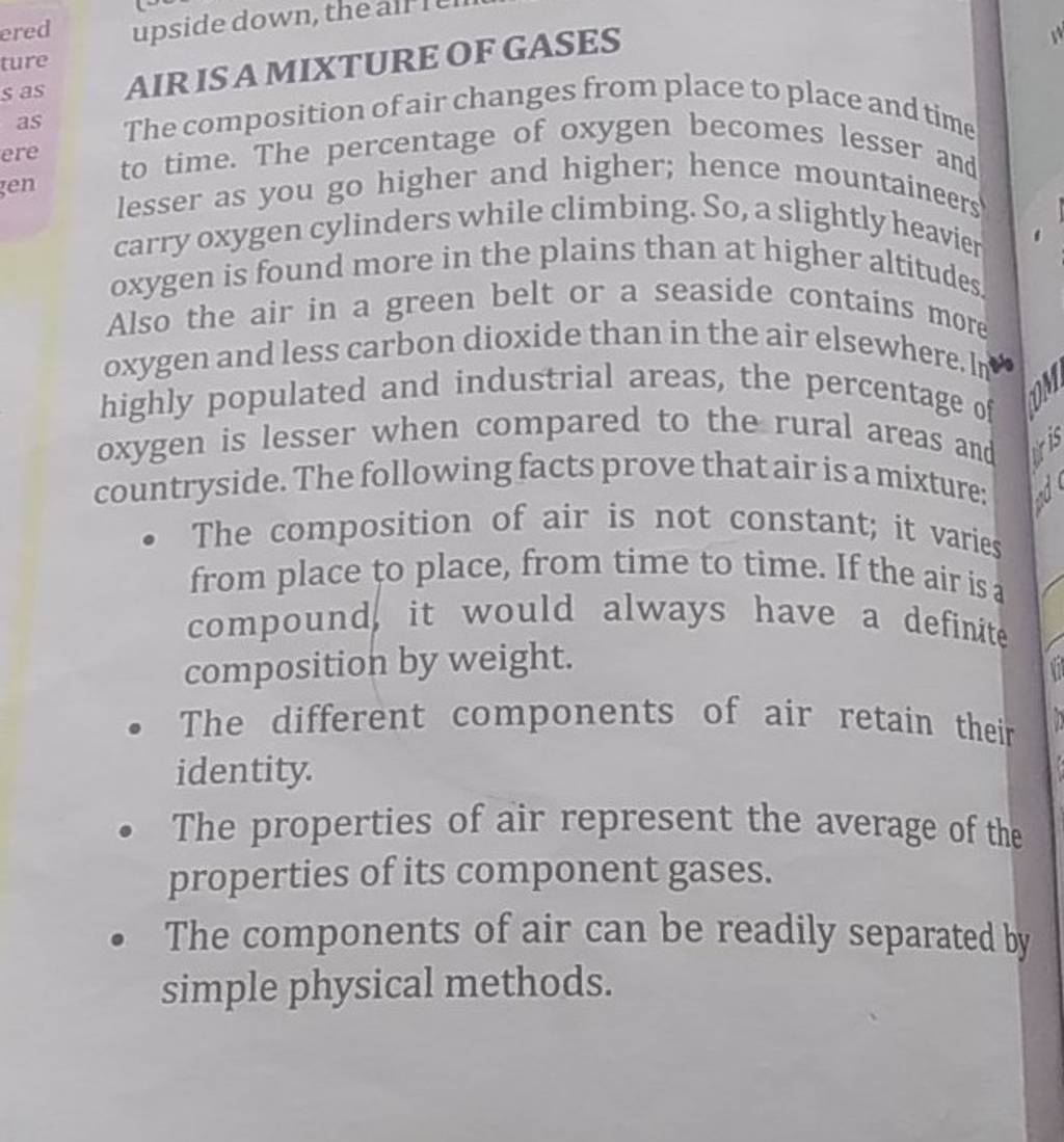 AIR IS A MIXTURE OF GASES The composition of air changes from place to pl..