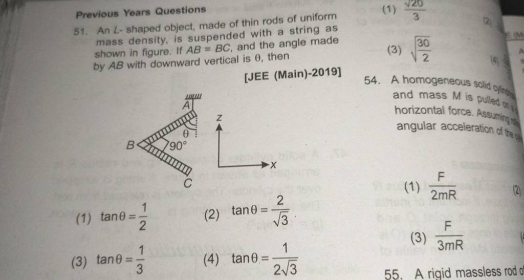 Previous Years Questions 51. An L-shaped object, made of thin rods of uni..