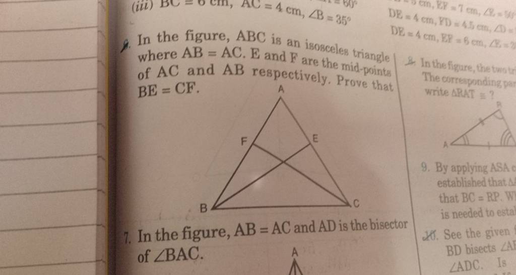 In the figure, ABC is an isosceles triangle where AB=AC.E and F are the m..