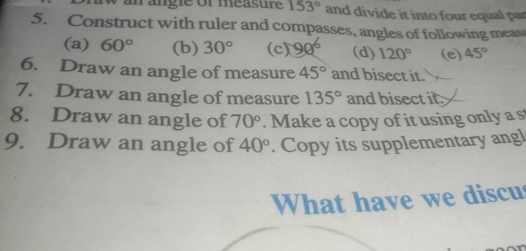 5. Construct with ruler and compasses, angles of following meas (a) 60∘