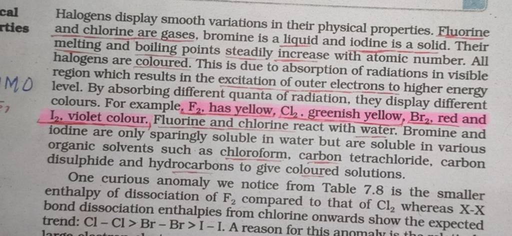 Halogens display smooth variations in their physical properties. Fluorine..