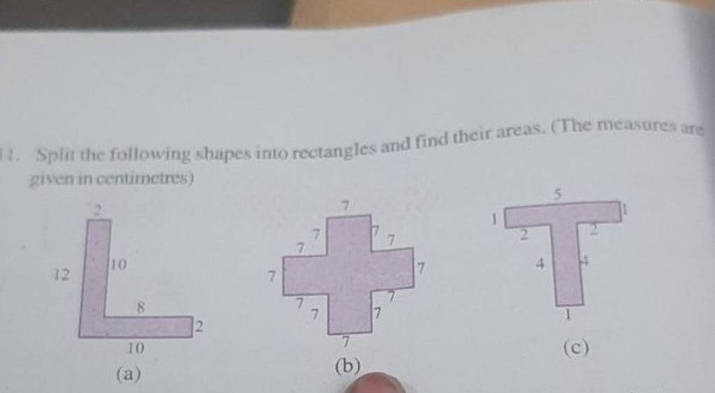 1. Split the following shapes into rectangles and find their areas. The m..