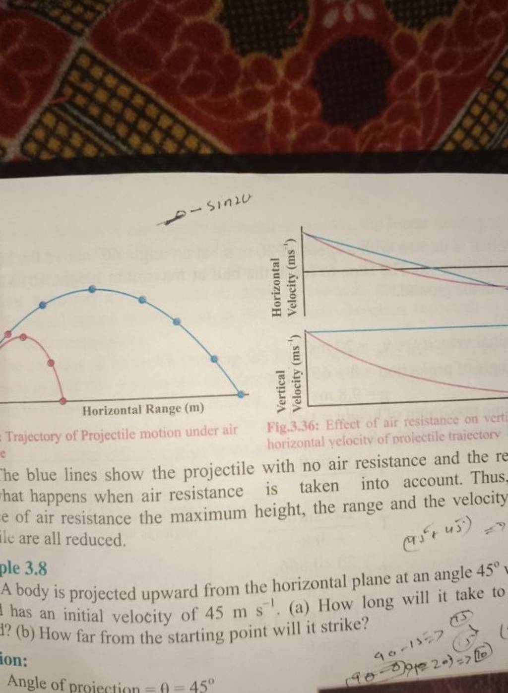 Trajectory of Projectile motion under air hat happens when air resistance..