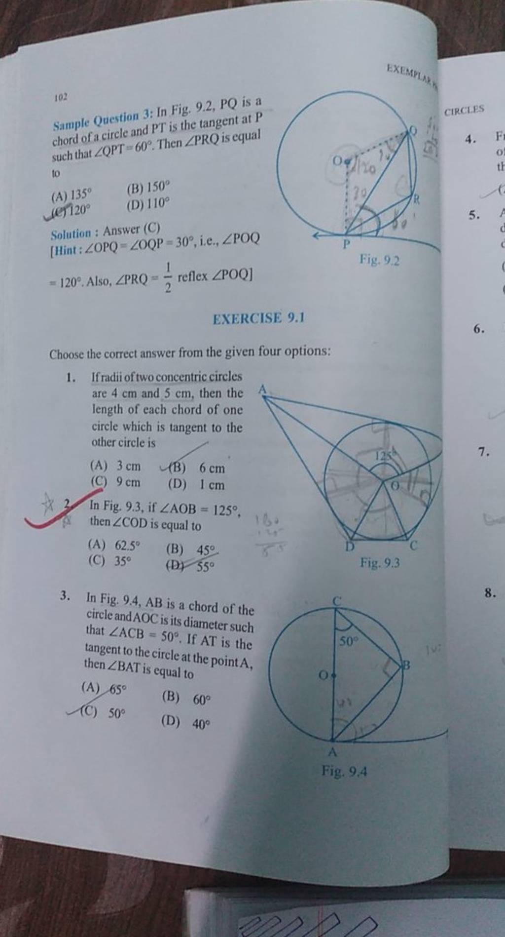 Fig. 9.3 3. In Fig. 9.4, AB is a chord of the circle and AOC is its diame..