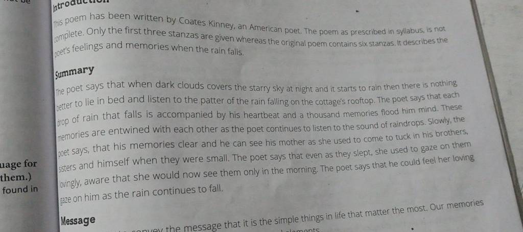 mis poem has been written by Coates Kinney, an American poet. The poem as..