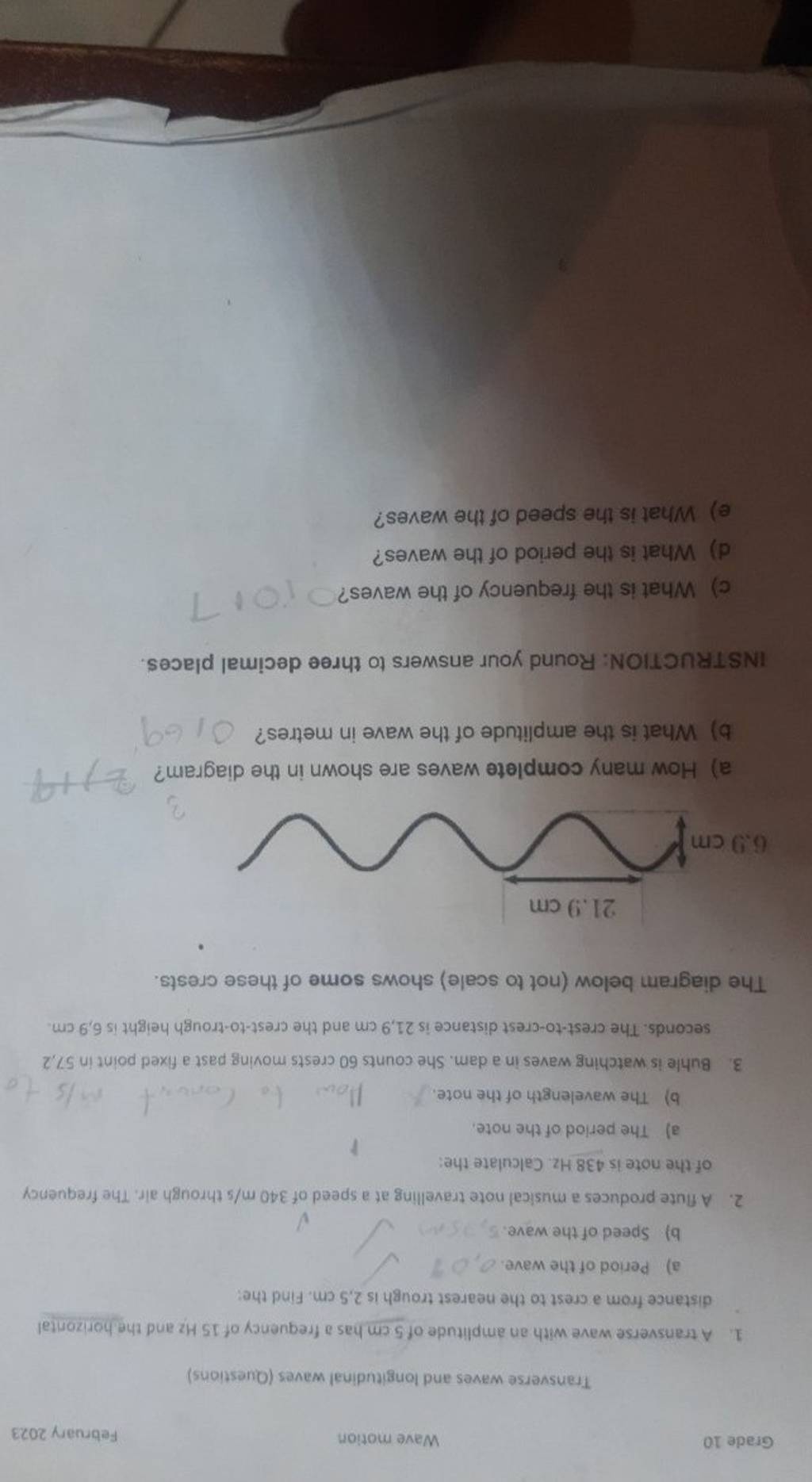 Transverse waves and longitudinal waves (Questions) 1. A transverse wave