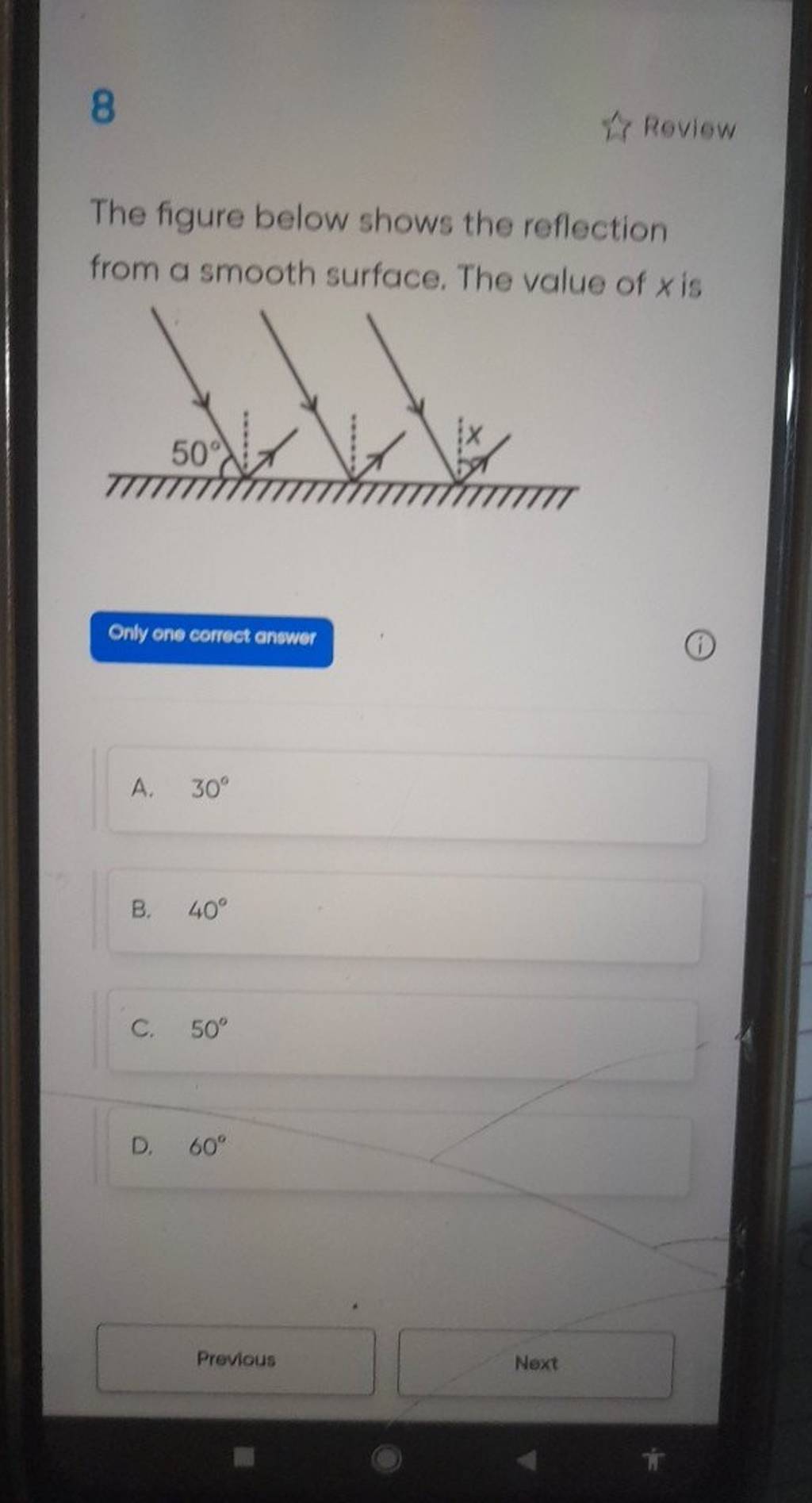 8 is Review The figure below shows the reflection from a smooth surface.