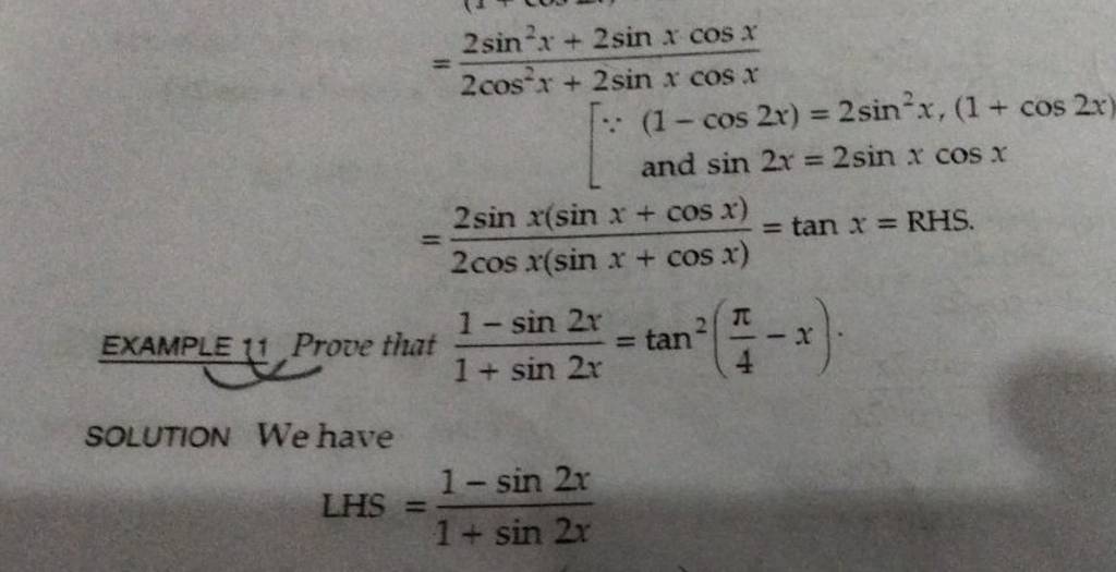 =2cos2x+2sinxcosx2sin2x+2sinxcosx [∵(1−cos2x)=2sin2x and sin2x=2sinxcosx