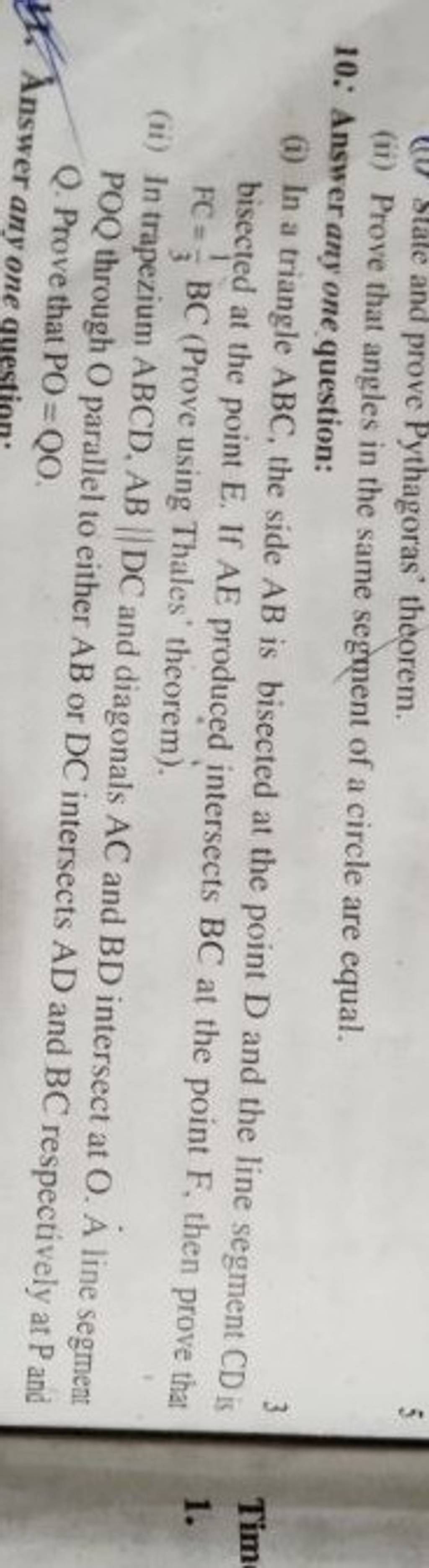 (ii) Prove that angles in the same segment of a circle are equal. 10. Ans..