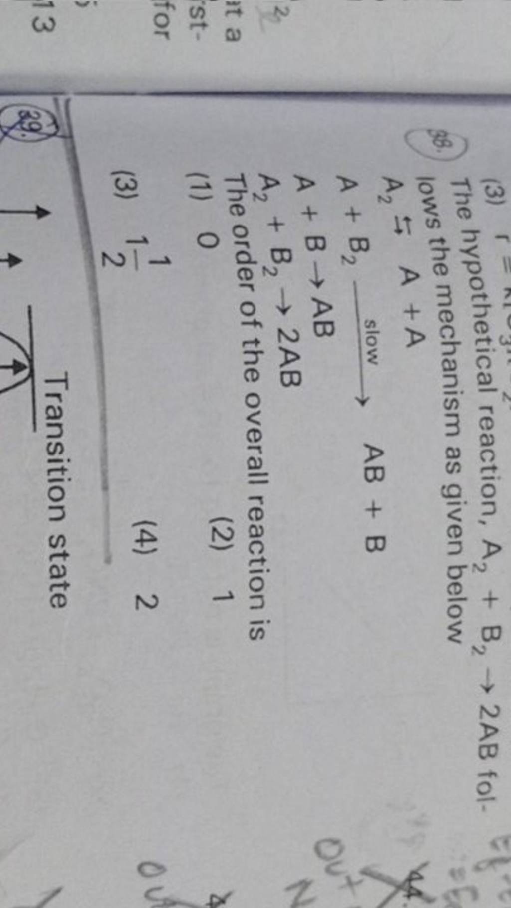 The hypothetical reaction, A2 +B2 →2AB follows the mechanism as given bel..