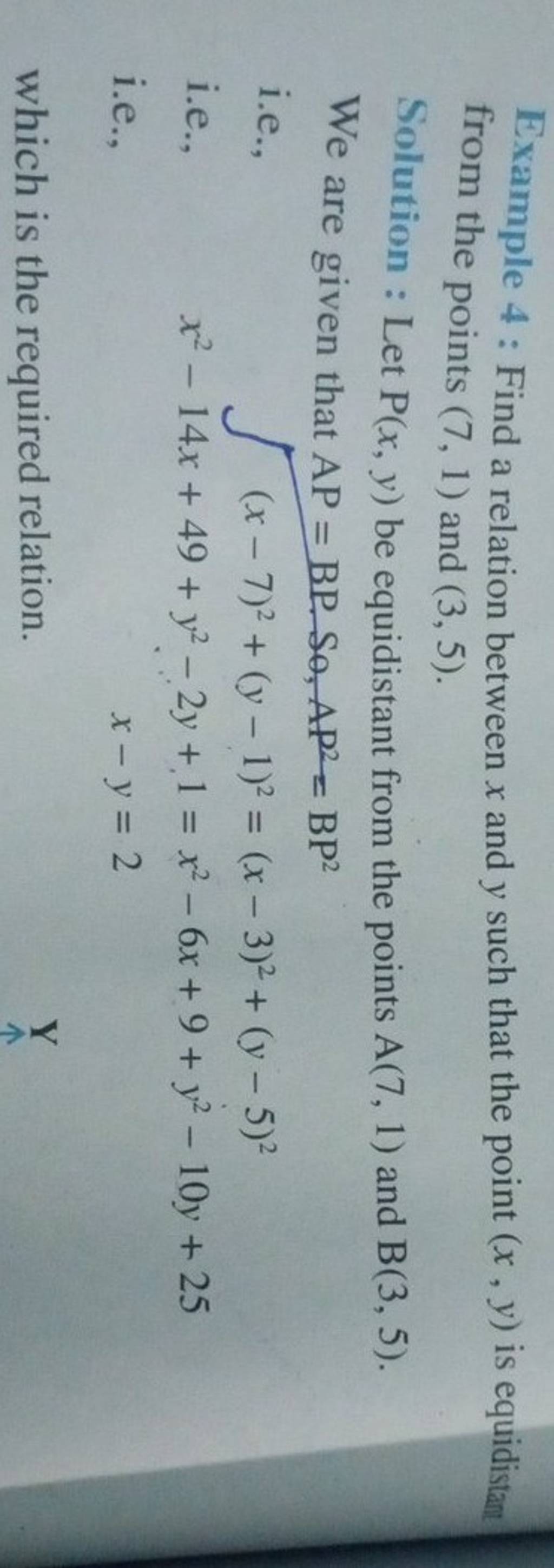 Example 4: Find a relation between x and y such that the point (x,y) is e..