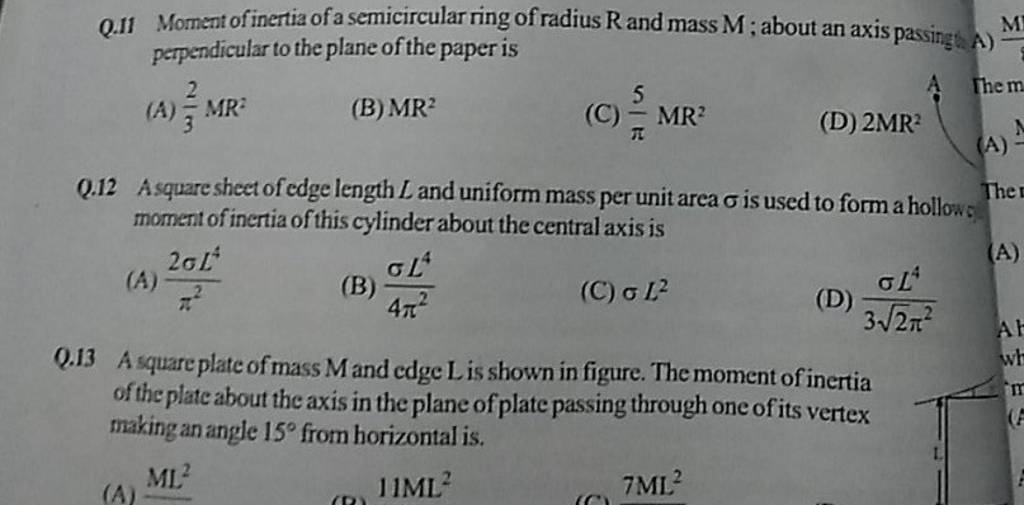 Q.12 A square sheet of edge length L and uniform mass per unit area σ is