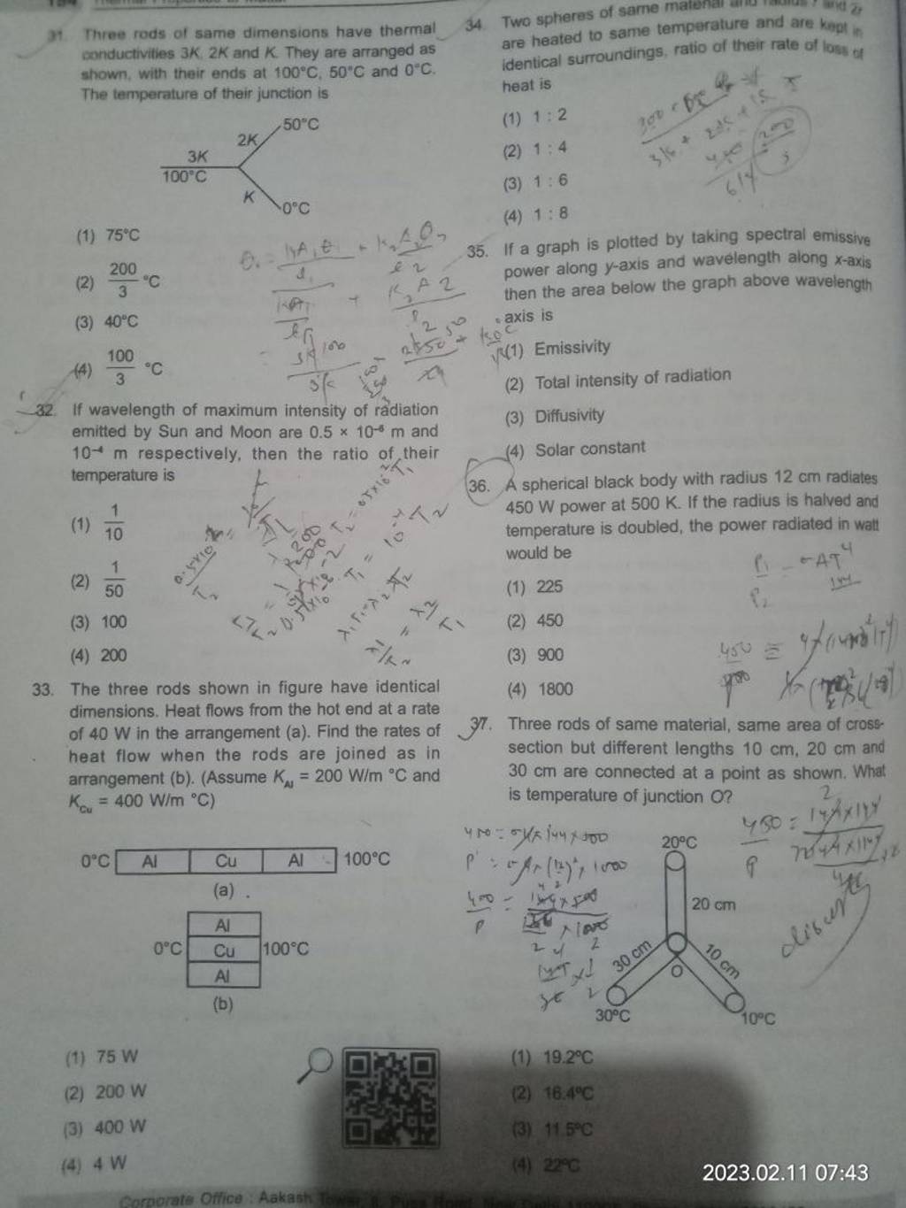 Three rods of same dimensions have thermal conductivities 3K.2K and K. Th.. Three rods of same dimensions have thermal conductivities 3K.2K and K. Th..