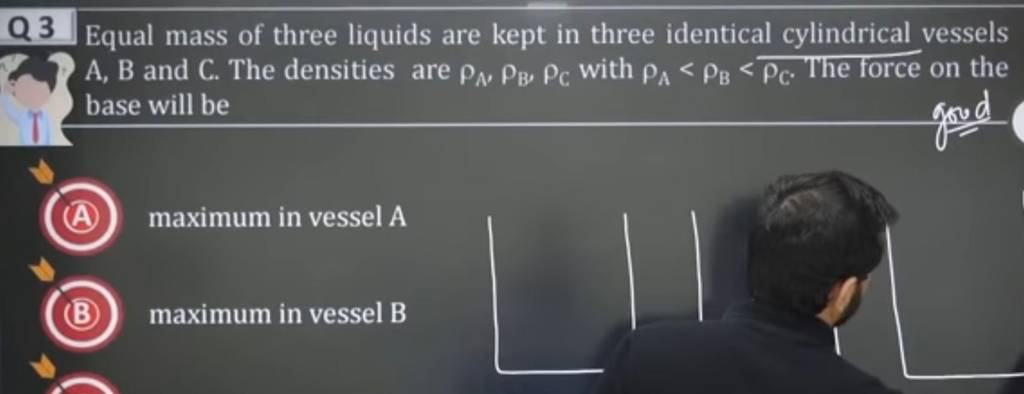Q3 Equal mass of three liquids are kept in three identical cylindrical ve..