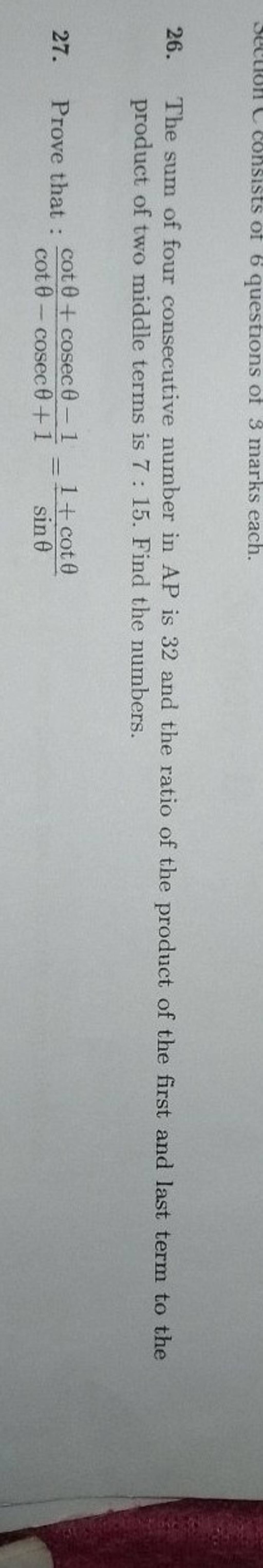 26 The Sum Of Four Consecutive Number In Ap Is 32 And The Ratio Of The P