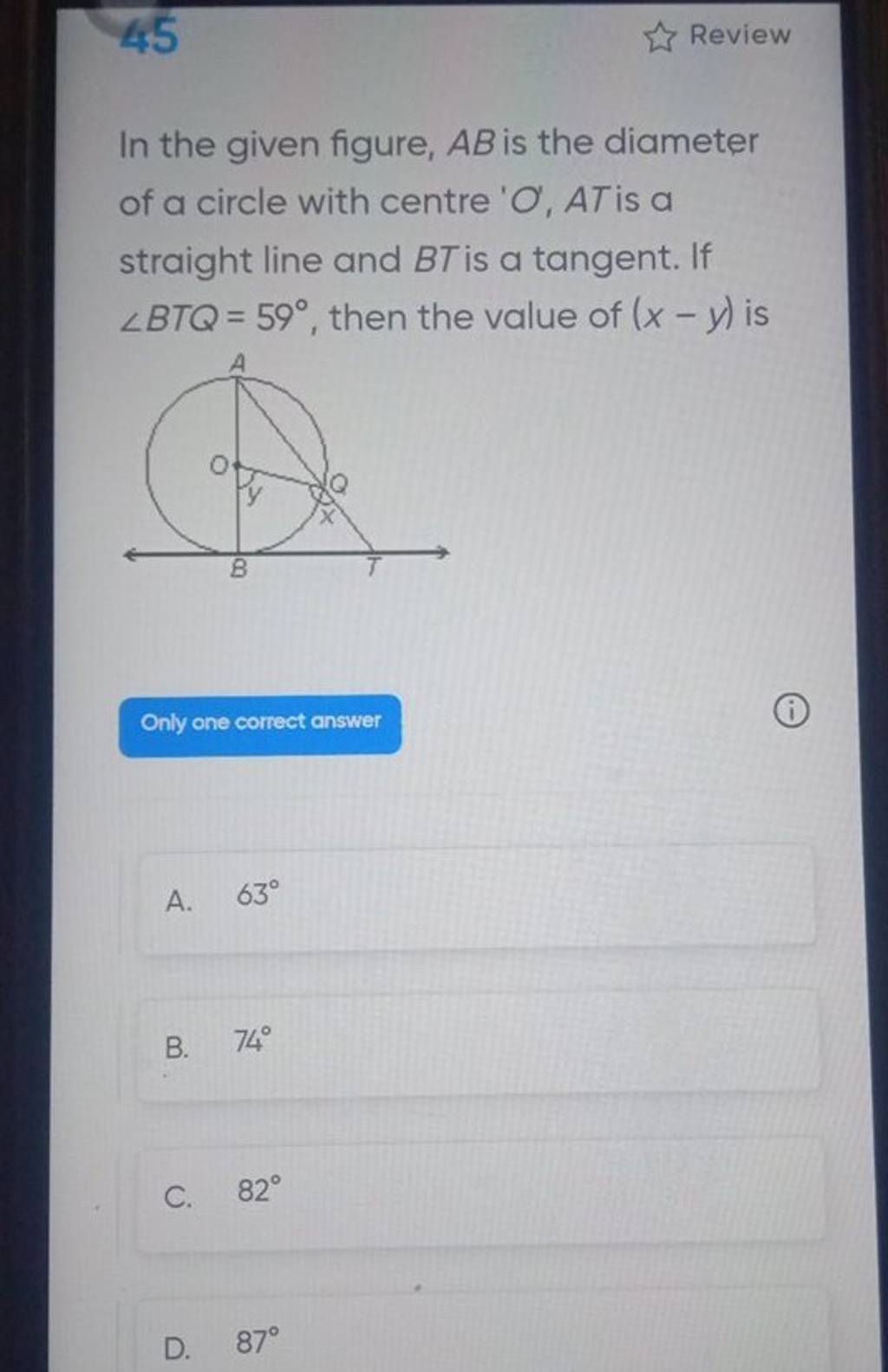In the given figure, AB is the diameter of a circle with centre ' O ', AT..