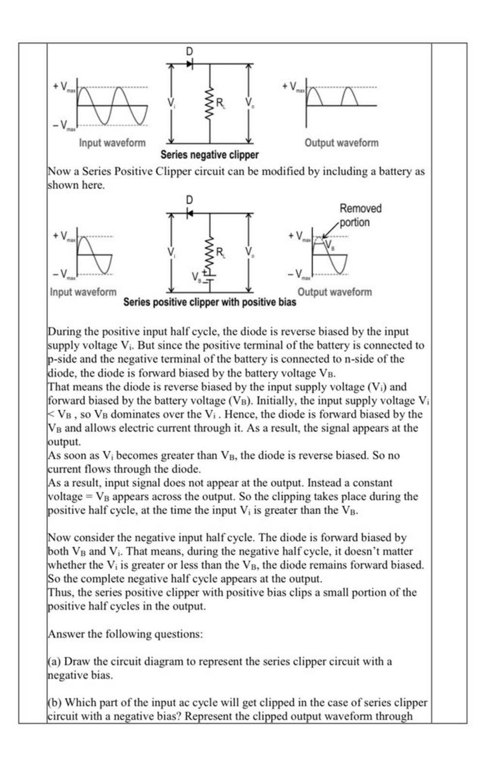 Input waveform Output waveform Series negative clipper Now a Series Posit..