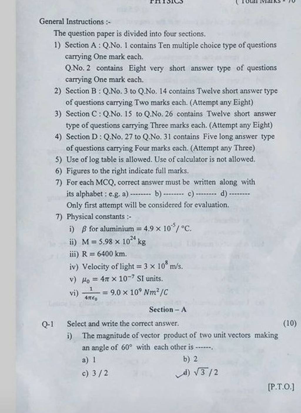 General Instructions The Question Paper Is Divided Into Four Sections 