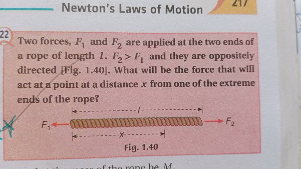 Newton's Laws of Motion Two forces, F1 and F2 are applied at the two en..