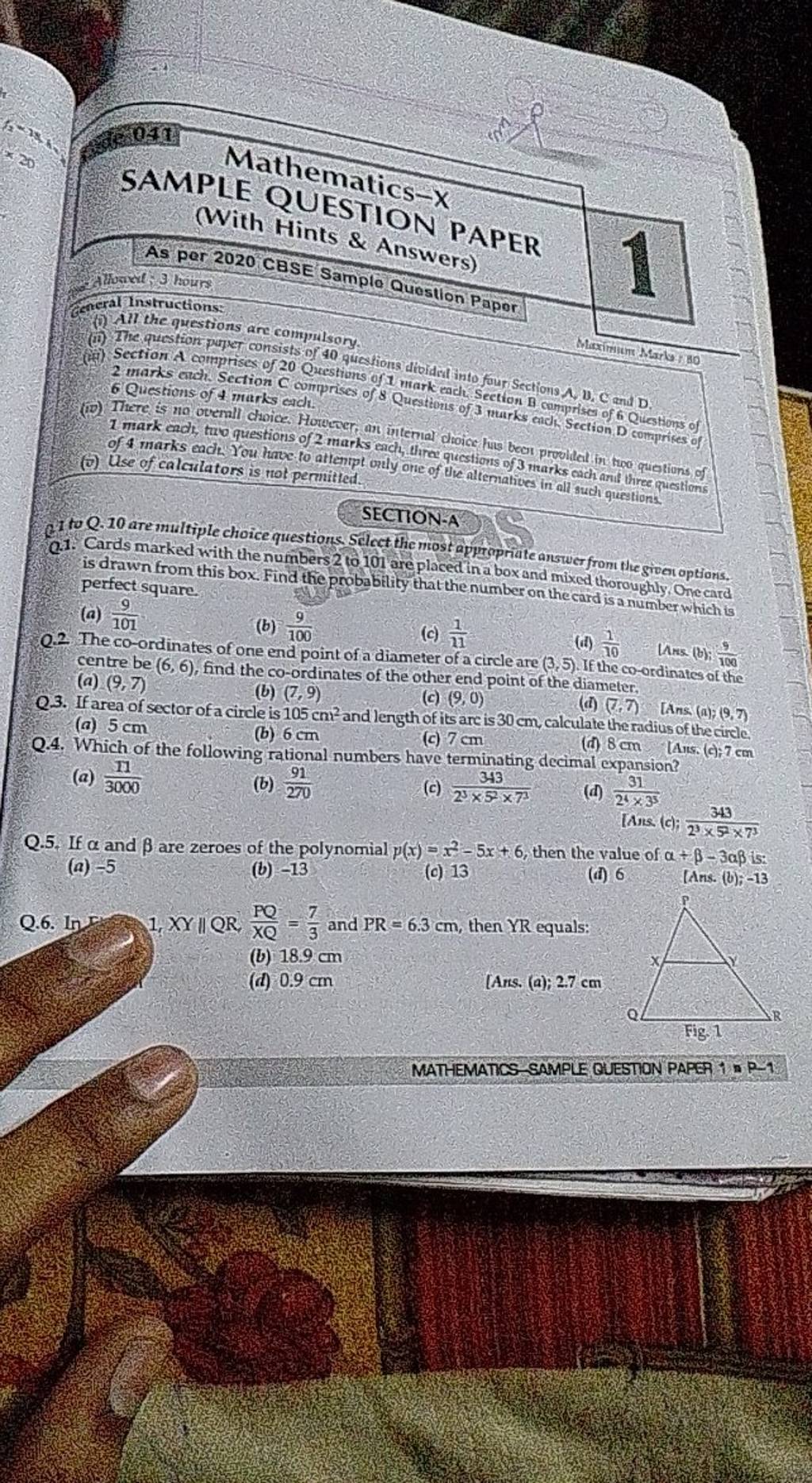 Mathematics-x PIE QUESTION PAPER SAMPLE QU (With Hints \& Answers) As per..