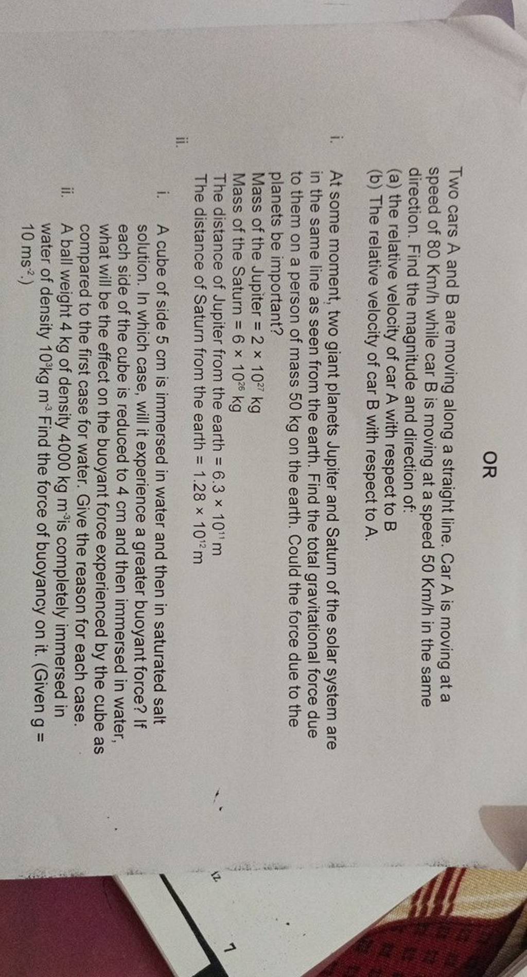 OR Two cars A and B are moving along a straight line. Car A is moving at
