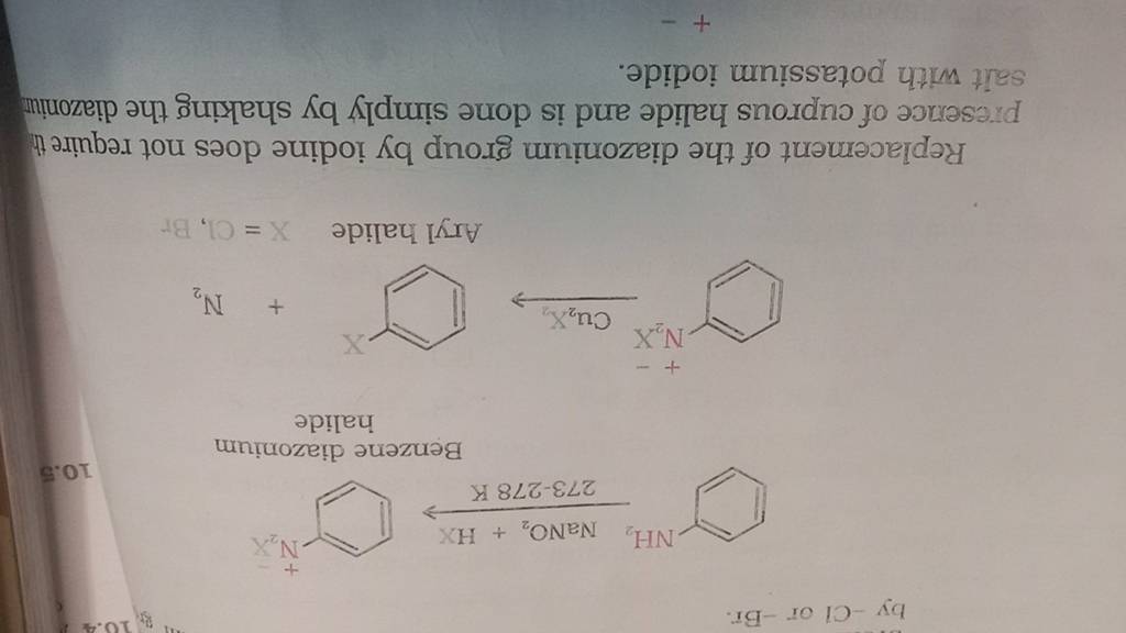 ∭ 273−278 KNaNO2 +HX Benzene diazonium halide Aryl halide X=Cl,Br Replac..