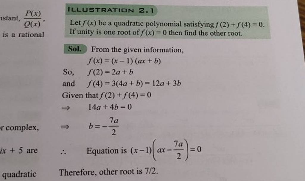 Illustratiqn 2 1 Let F X Be A Quadratic Polynomial Satisfying F 2 F 4