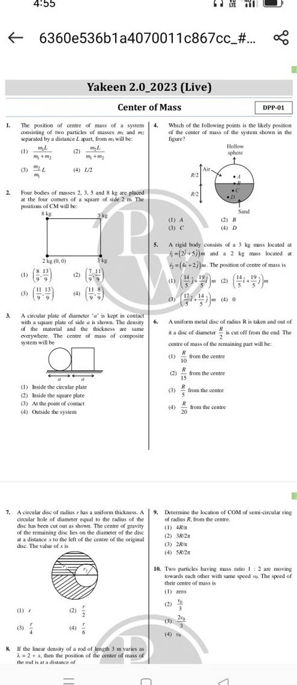 A circular disc of radius r has a uniform thickness. A circular hole of d.. A circular disc of radius r has a uniform thickness. A circular hole of d..