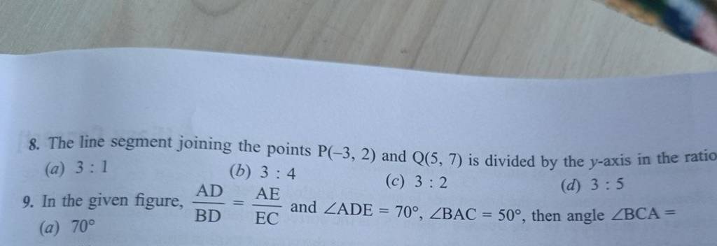 8. The line segment joining the points P(−3,2) and Q(5,7) is divided by t..
