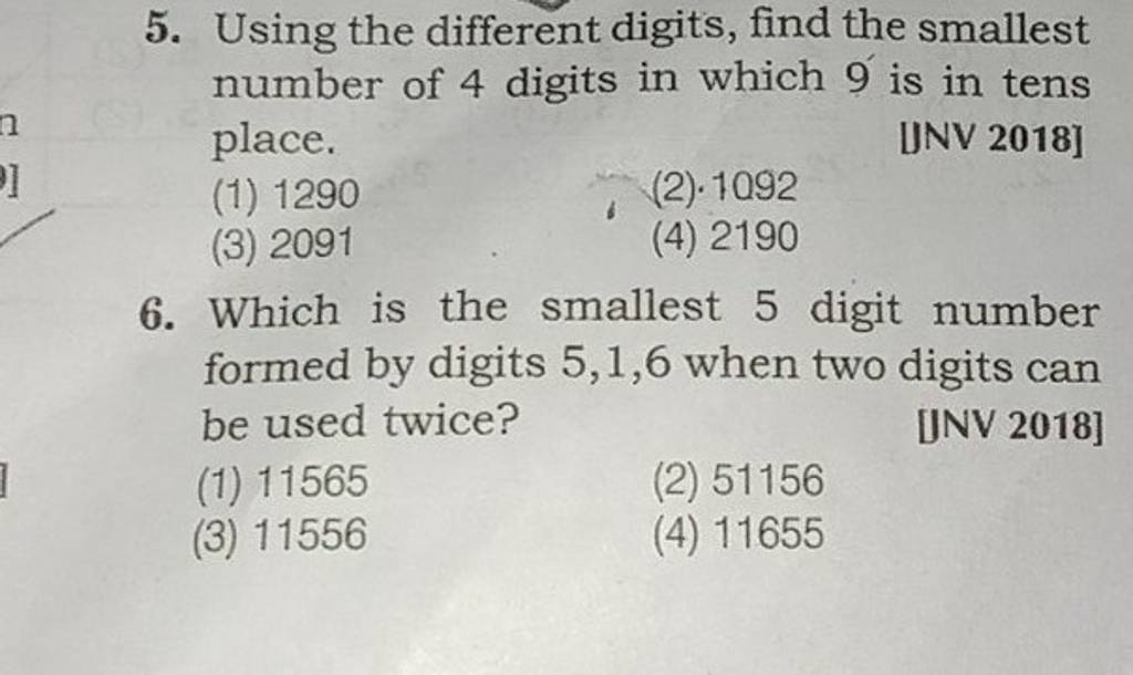 5 Using The Different Digits Find The Smallest Number Of 4 Digits In Wh