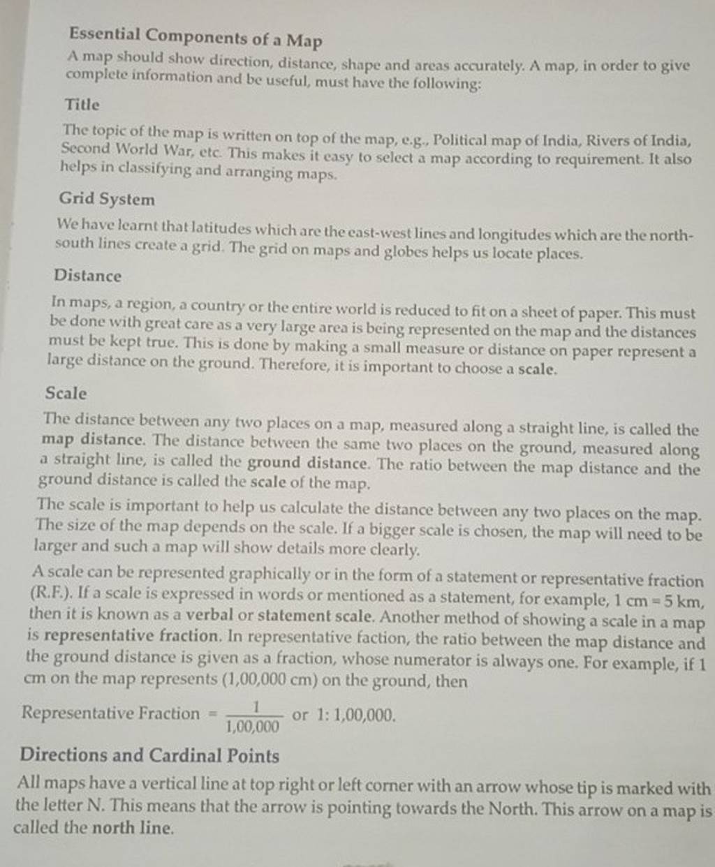 Essential Components of a Map A map should show direction, distance, shap..