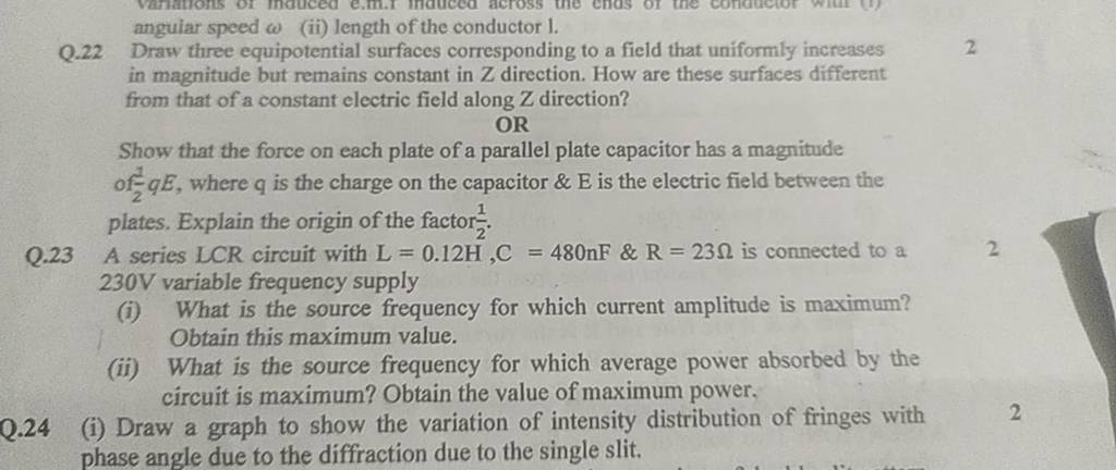 Draw three equipotential surfaces corresponding to a field that uniformly..