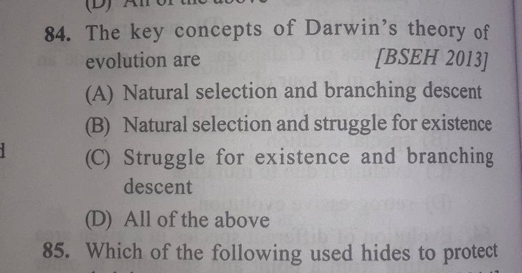 The key concepts of Darwin's theory of evolution are [BSEH 2013] | Filo