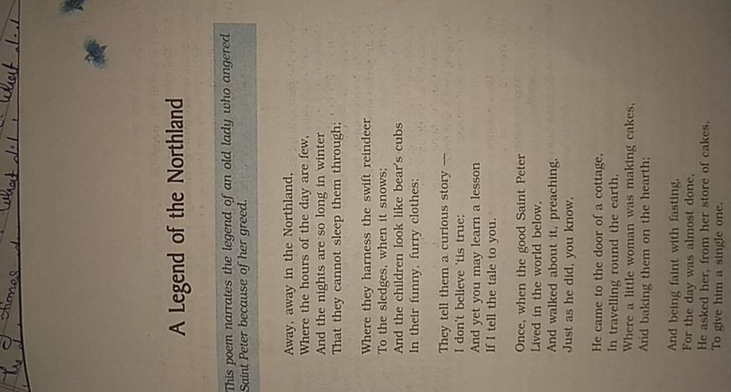 A Legend of the Northland This poem narrates the legend of an old lady wh..