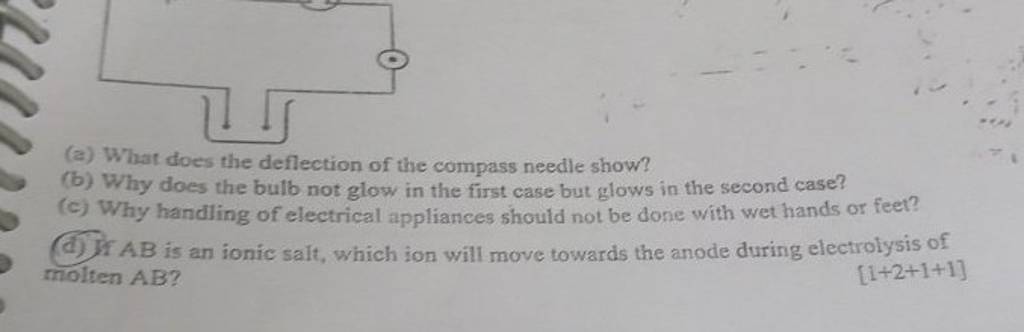 (a) What does the deflection of the compass needle show? | Filo
