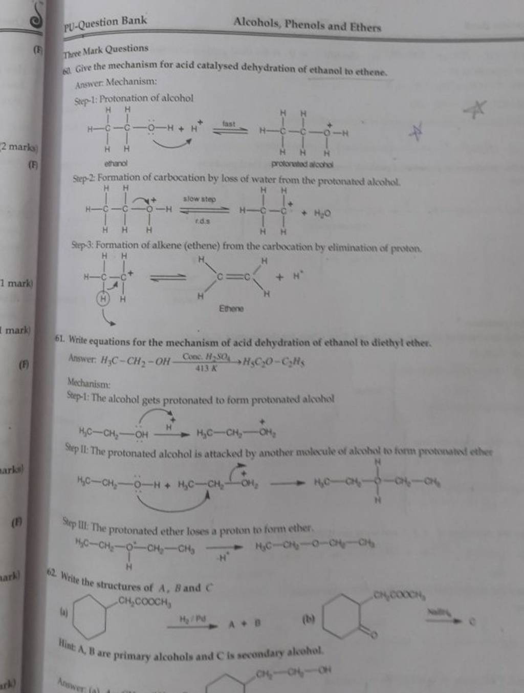 PU-Question Bank Alcohols, Phenols and Ethers Three Mark Questions 6t. Gi..