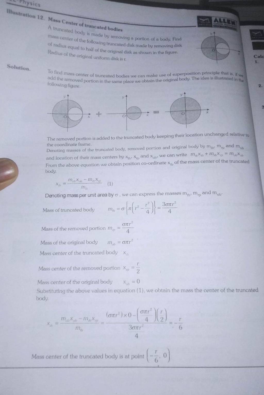 Hilustration 12. Mass Center of truncated bodies A truncated body is made..