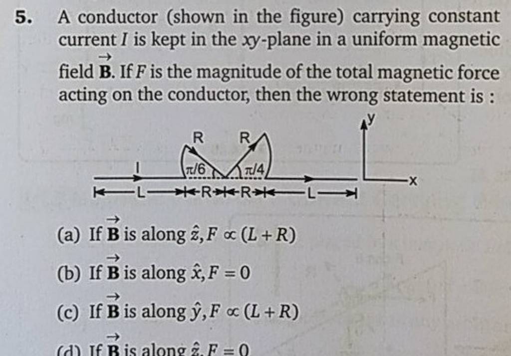 5. A conductor (shown in the figure) carrying constant current I is kept