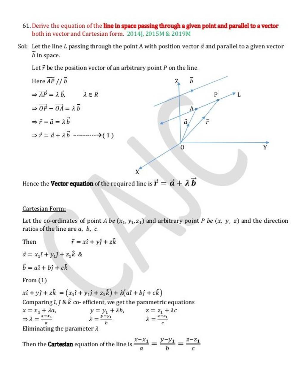 61 Derive The Equation Of The Line In Space Passing Through A Given Poin