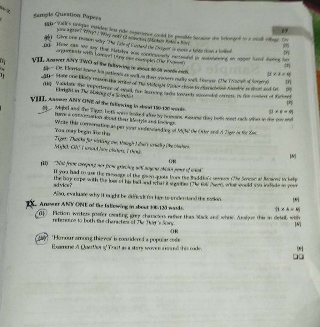 Sample Question Papers (iii) Valli's unique traiden bus ride experience c..