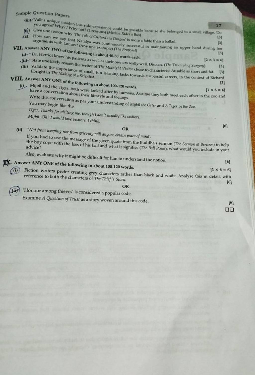 Sample Question Papers (viii) Valli's unique maiden bus ride experience c..