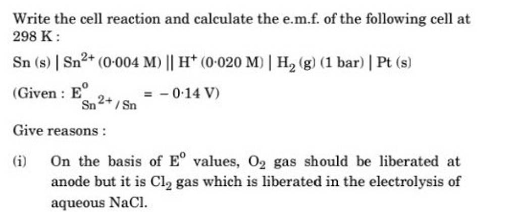 Write The Cell Reaction And Calculate The E M F Of The Following Cell At