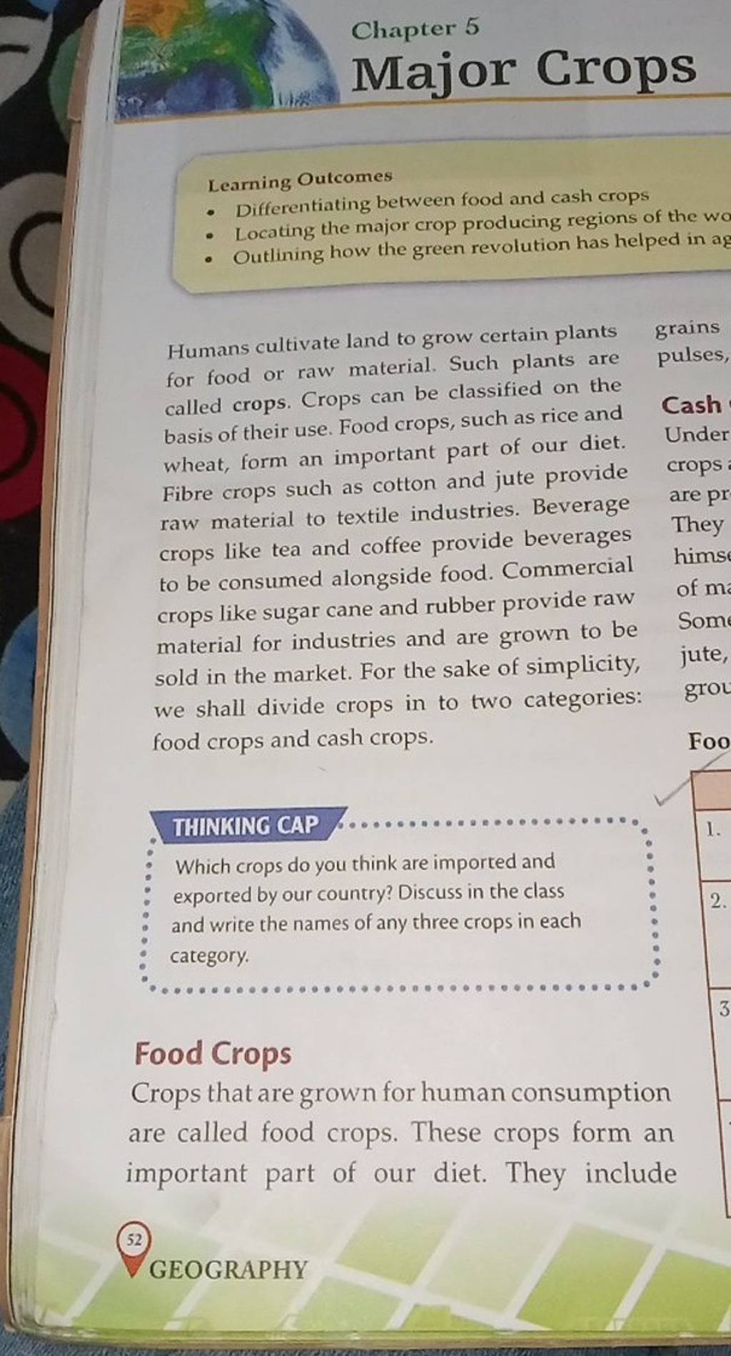 Chapter 5 Major Crops Learning Outcomes - Differentiating between food an..