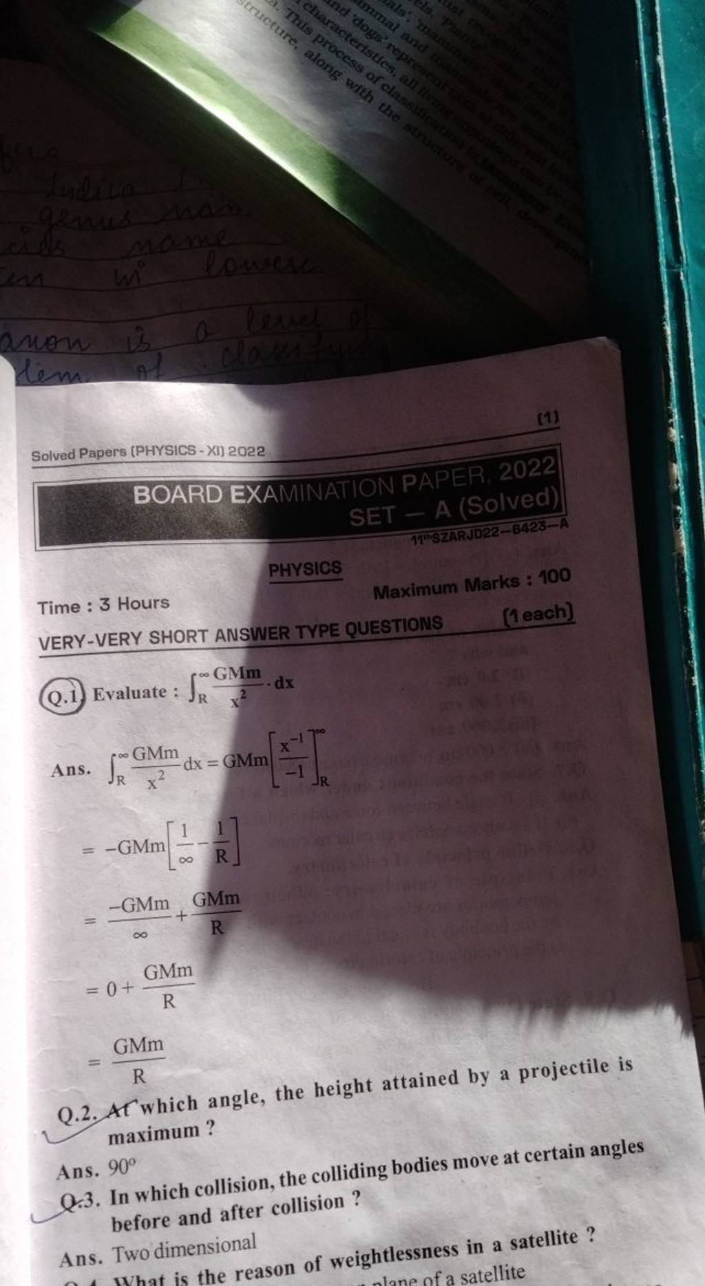 (1) Solved Papers (PHYSICS - XI) 2022 Q.1. Evaluate : ∫R∞ x2GMm ⋅dx Ans. (1) Solved Papers (PHYSICS - XI) 2022 Q.1. Evaluate : ∫R∞ x2GMm ⋅dx Ans.